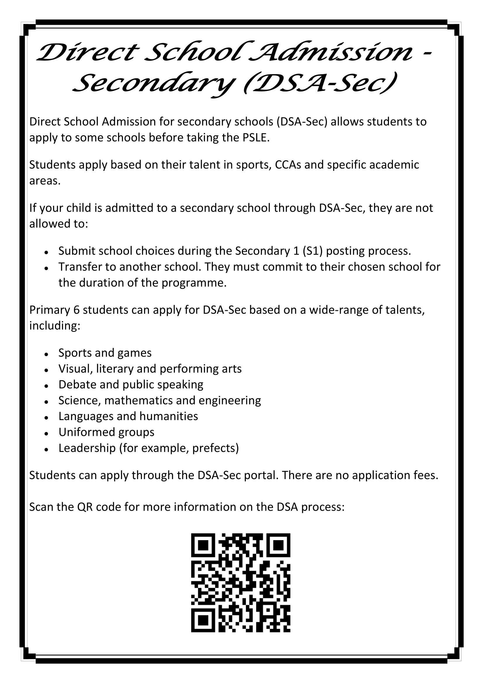 Direct School Admission DSA Secondary